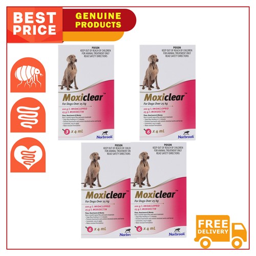 Moxiclear Flea Heartworm Worm Control 3,6,12 Pipettes PINK for Dogs ...