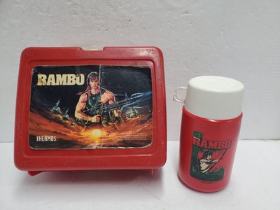 Vintage 1985 RAMBO Plastic Red Lunchbox & Thermos Complete Stallone ...