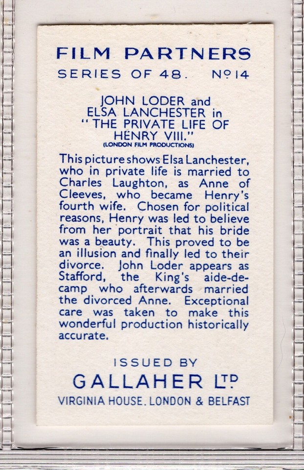 Movie Scene Cigarette Card 1935 #14 John Loder Elsa Lanchester Life ...
