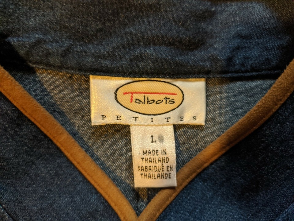 Talbots Denim Jean Blue Jacket Brown Trim - Women Size Petite Large PL ...