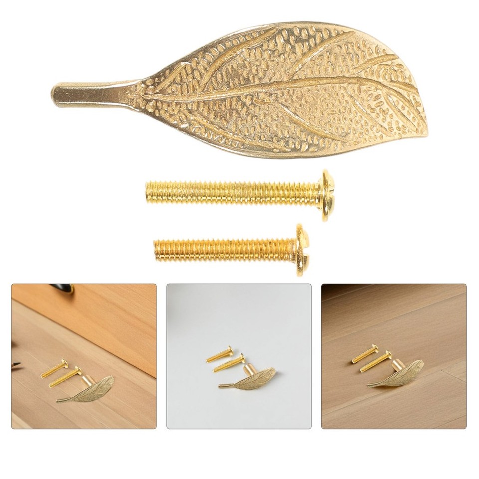 Solid Brass Cabinet Knobs - Leaf Shape Drawer Pulls Single Hole for ...