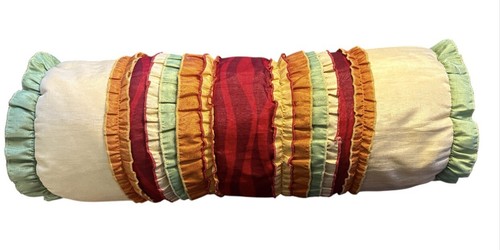 Vintage Pier 1 Imports Pillow Multicolor Long Tube Bolster Style Ruffle ...