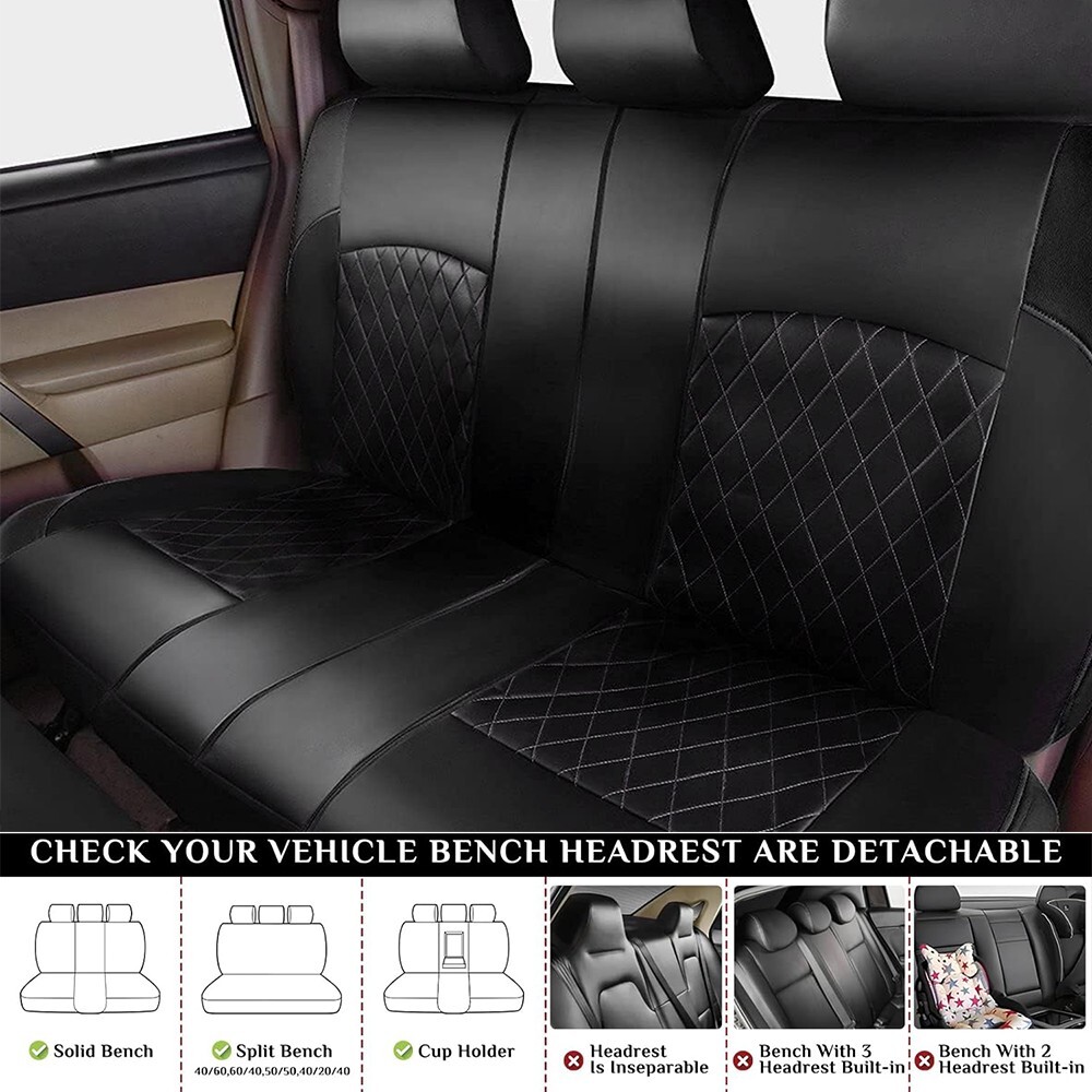 For Nissan Leather Car Seat Covers Full Set 5-Seats Front Rear ...