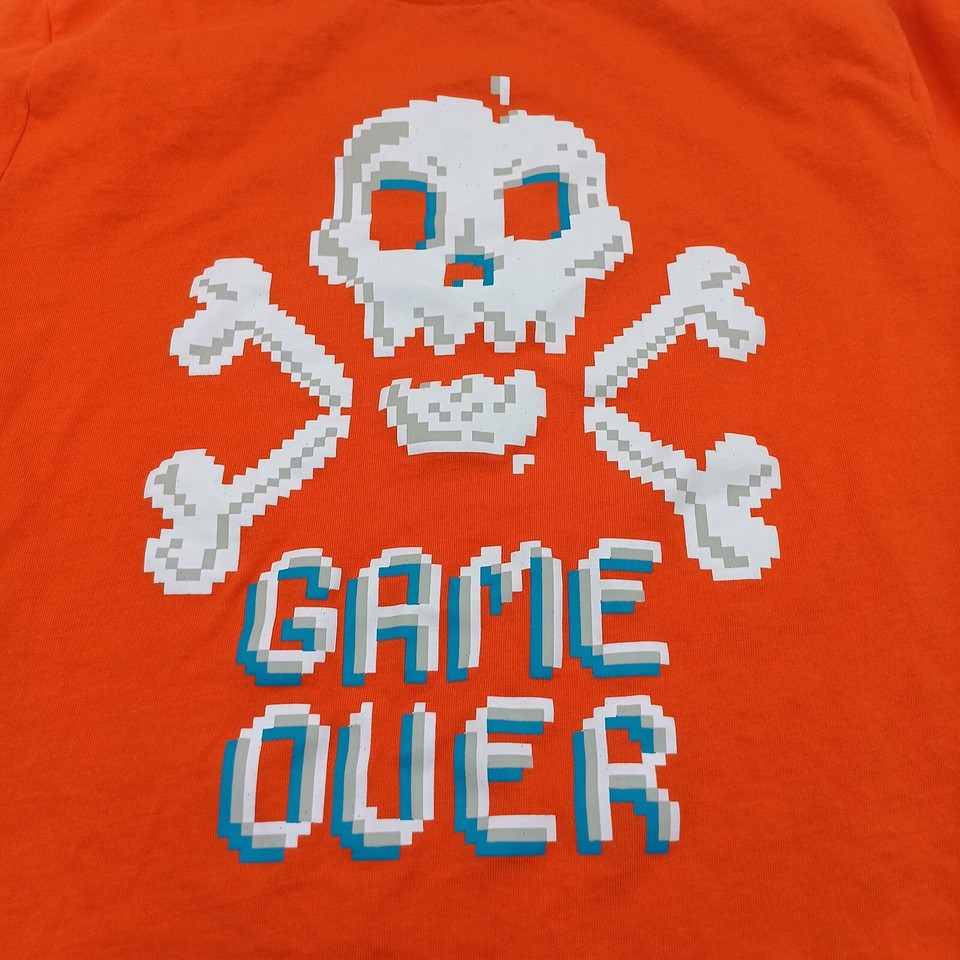 Circo Shirt Boy's Large 12/14 Orange Game Over Skull Face Long Sleeve ...