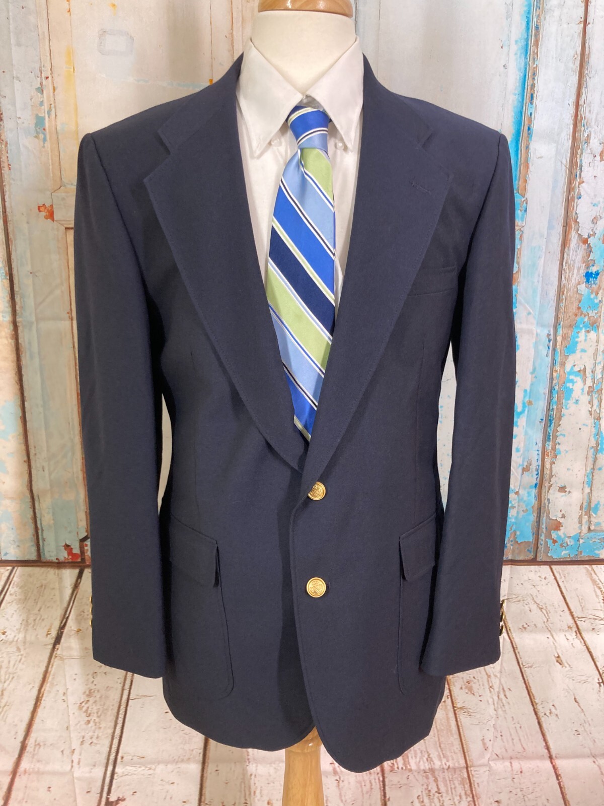 David Taylor Navy Blue Gold Button Blazer 40L Busines… - Gem