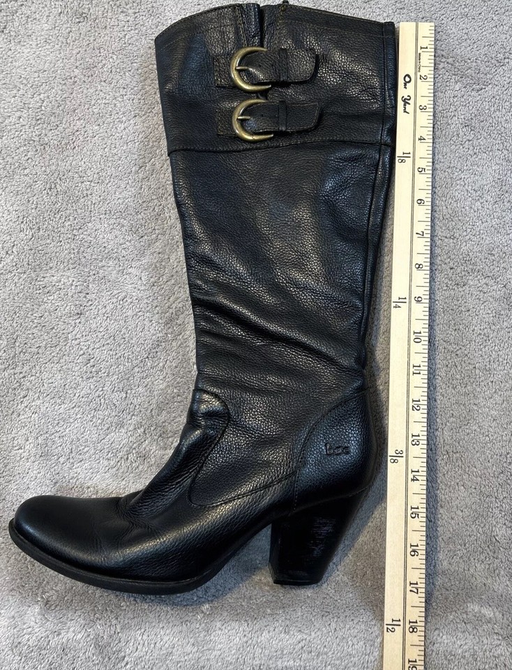 BOC Born Size 8 Leather Tall Knee High Riding Heeled Boots Buckle Side ...