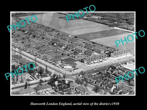 OLD POSTCARD SIZE PHOTO HANWORTH LONDON ENGLAND DISTRICT AERIAL VIEW ...