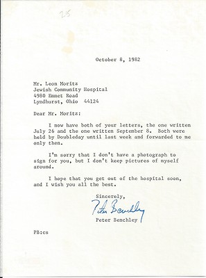 PETER BENCHLEY JAWS AUTHOR PSA/DNA SIGNED LETTER CERTIFIED AUTHENTIC ...