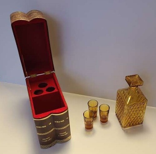 RARE Vintage Book Volume VII, VI Amber Hidden Decanter with 3 Shot ...