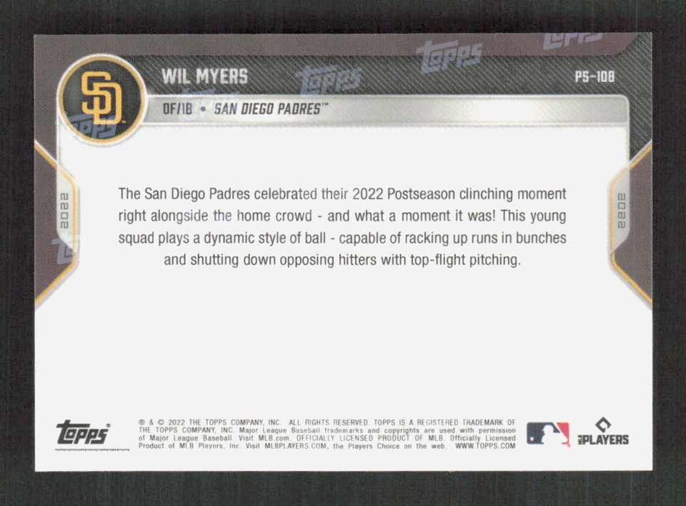 2022 Topps Now Postseason San Diego Padres Wil Myers #PS-108 Blue /49 ...