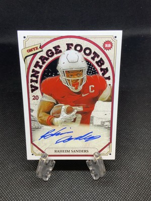 RAHEIM SANDERS 2023 ONYX VINTAGE FOOTBALL ON CARD ROOKIE AUTO BLUE INK ...