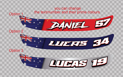 2X Custom Helmet Visor Sunstrip Sticker Decal Name Number Australian ...
