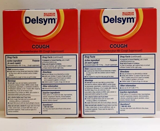 (2 Pack) Delsym Maximum Strength Cough Suppressant - 20 Caplets Exp 05/ ...