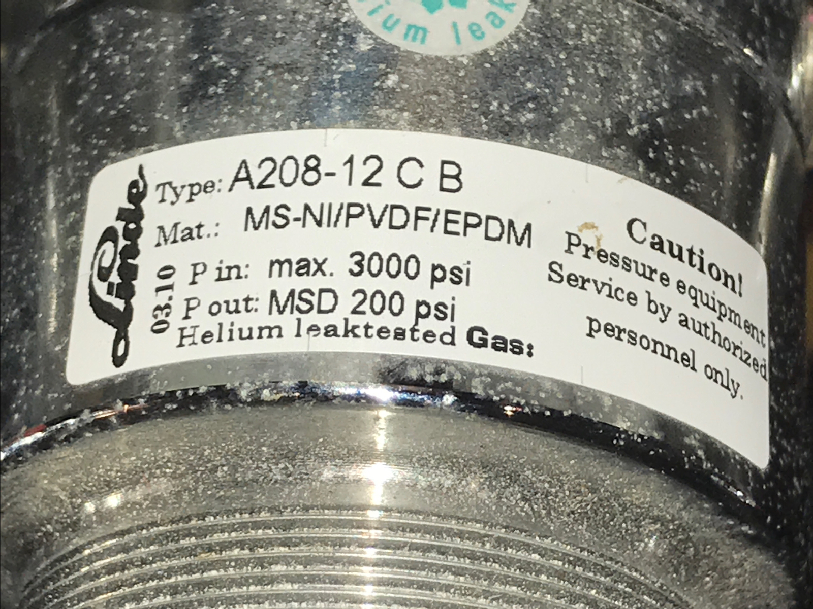 LINDE HiQ A 208 A208 Semi-Automatic Gas Panel; RB200/1 -150 regulator ...