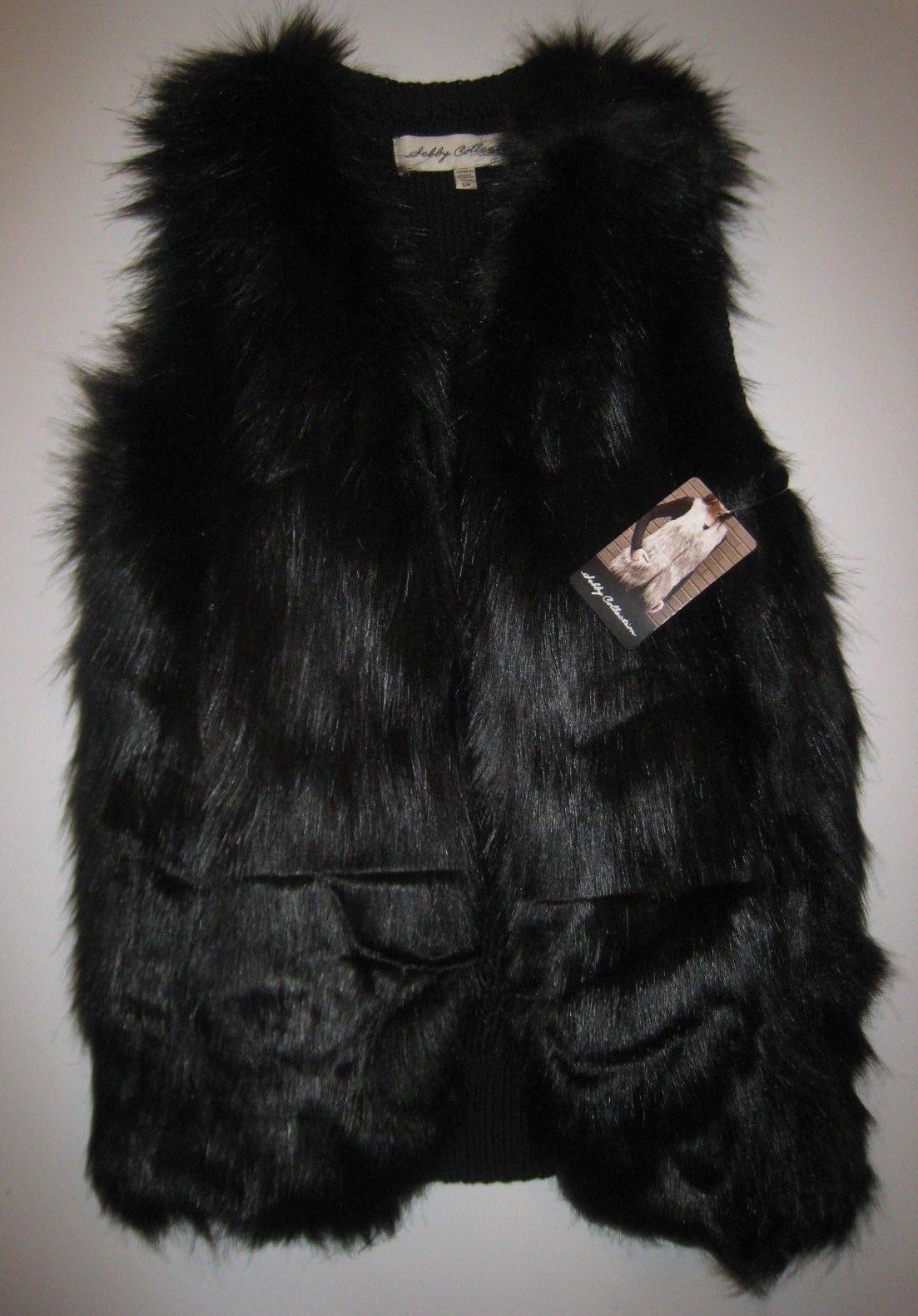Womens Sebby Collection Faux Fur Black DESIGNER Vest Jacket Size Small ...