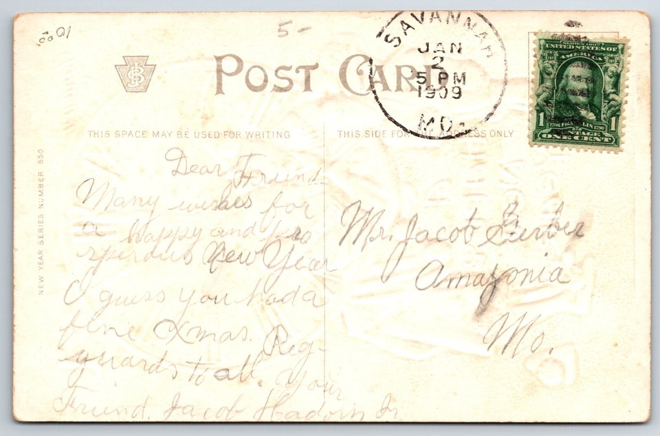 New Year~Pierrot Clowns Midnight Kiss~January 1~Gold Clock~Emb~Julius ...