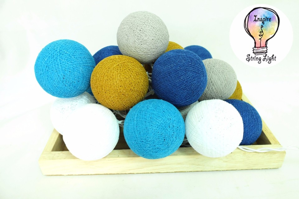 20 COTTON BALLS STRING FAIRY LIGHTS PARTY,PATIO,DECOR,CHRISTMAS,WEDDING ...