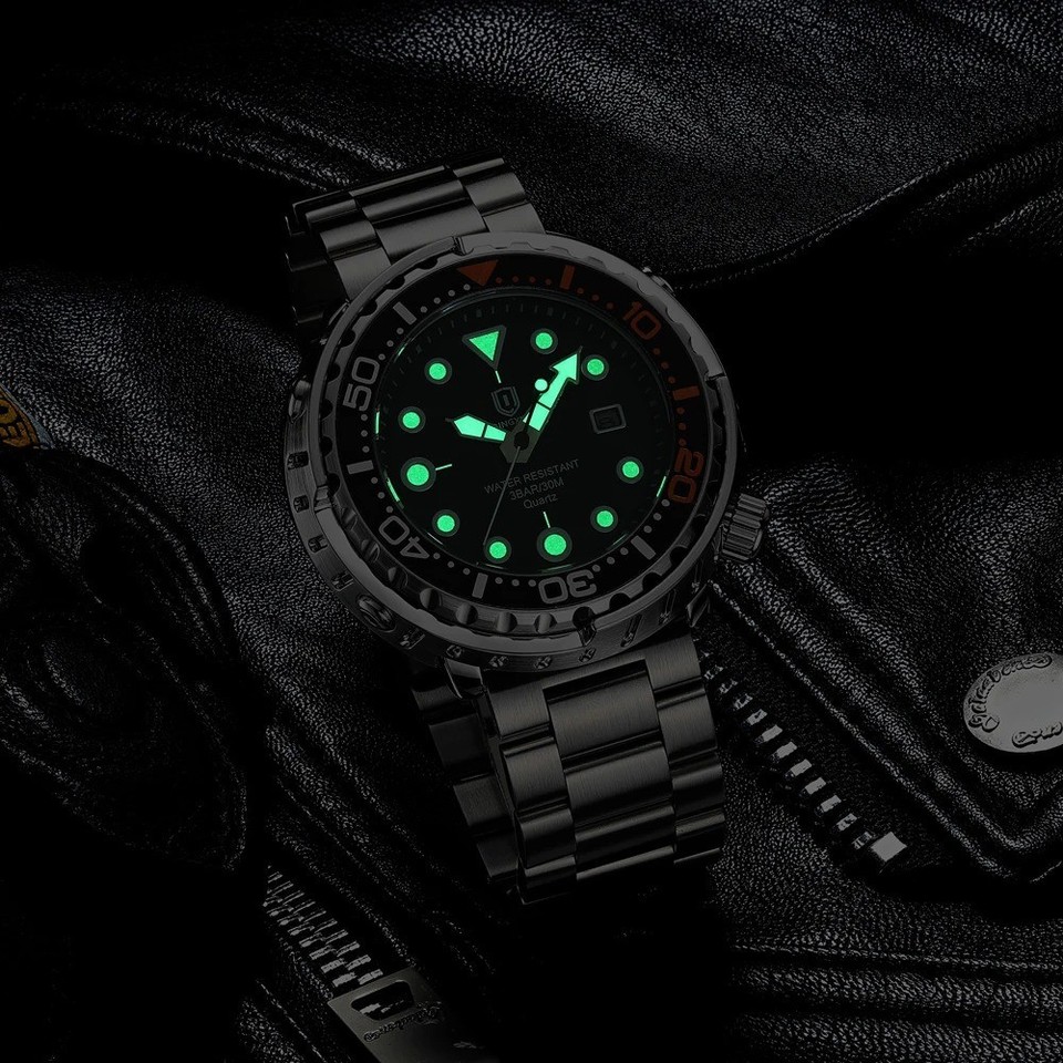 44MM QINGXIYA Tuna Quartz Mens Watch Stainless Steel 30M Waterproof ...