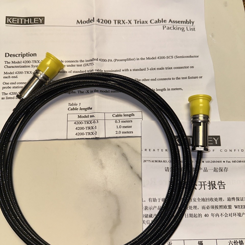 Keithley 4200-TRX-3 Low Noise Triax Cable, 3-Slot Connectors, 3 Meters ...