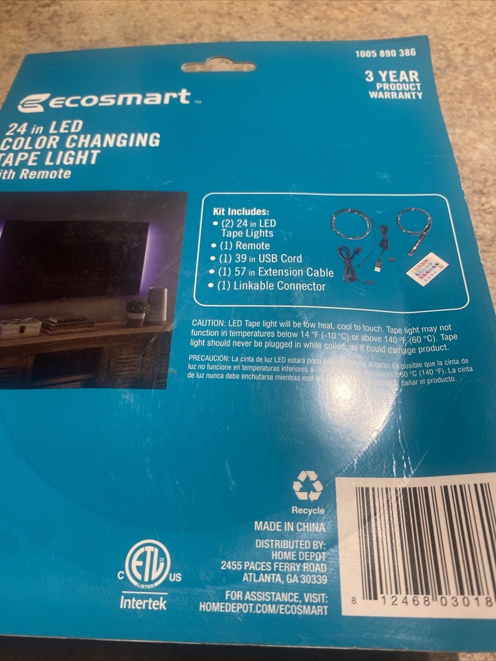 EcoSmart 24 in. USB LED Color Changing Strip Light with Remote -48 ...