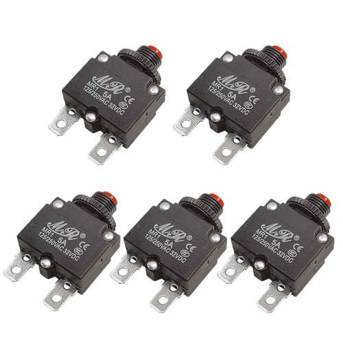 5 Pack Overload Protector AC 125/250V 5A Push Button Reset Circuit ...