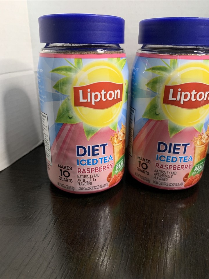 2 Lipton Iced Tea Mix Black Tea, Diet Raspberry Caffeinated Makes 10 ...