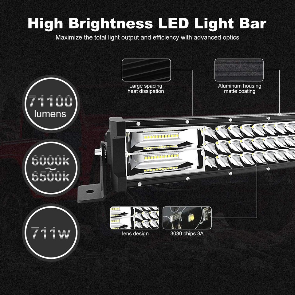 52" Curved Roof LED Light Bar Combo+20" +4" Cube Pods Offroad SUV For ...