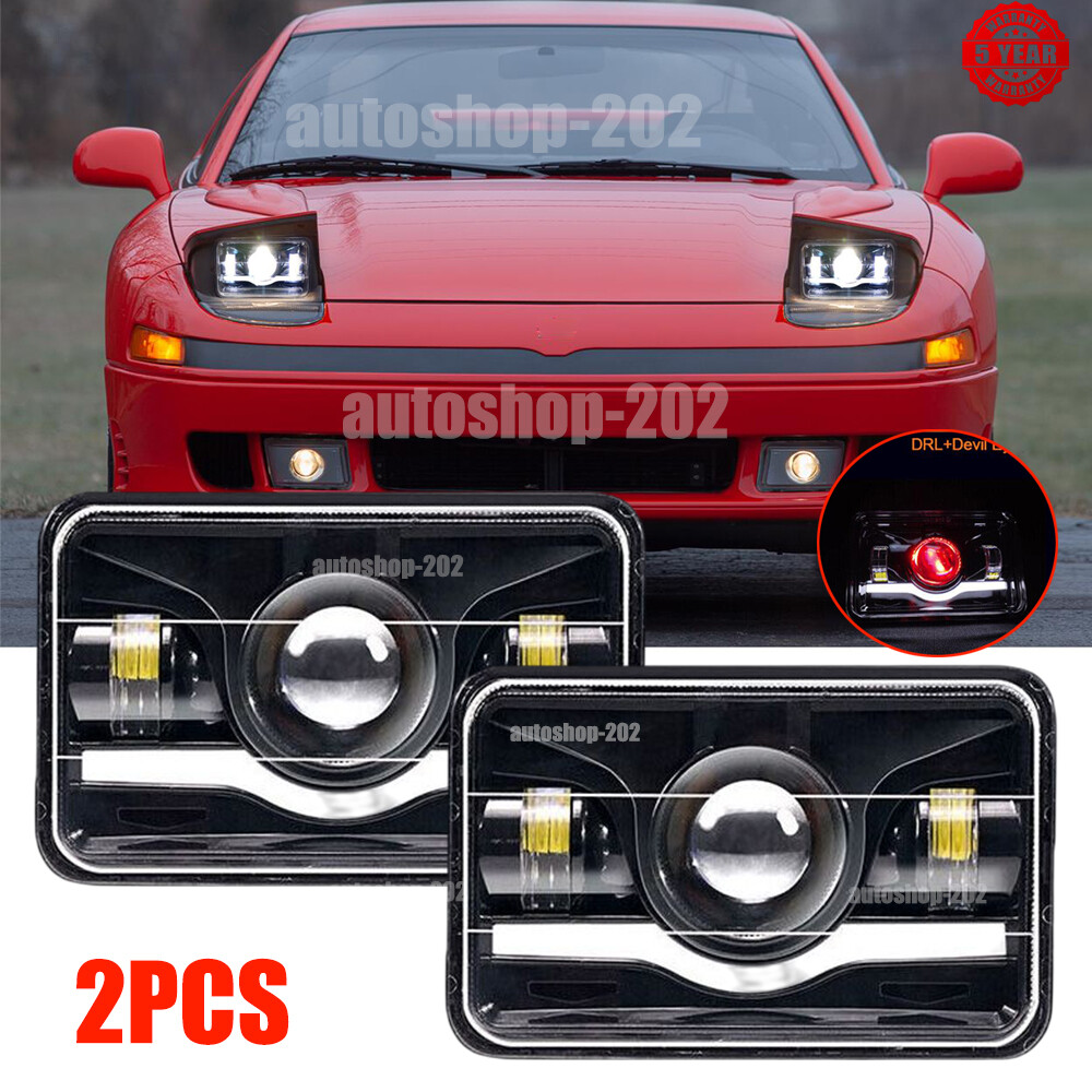 2Pcs 4X6" LED Headlights Red Angle eyes High-Low Beam Kit fit ...