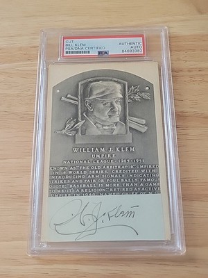 Bill Klem Signed Cut on Artvue HOF Plaque Postcard Autograph RARE PSA 🔥 ...