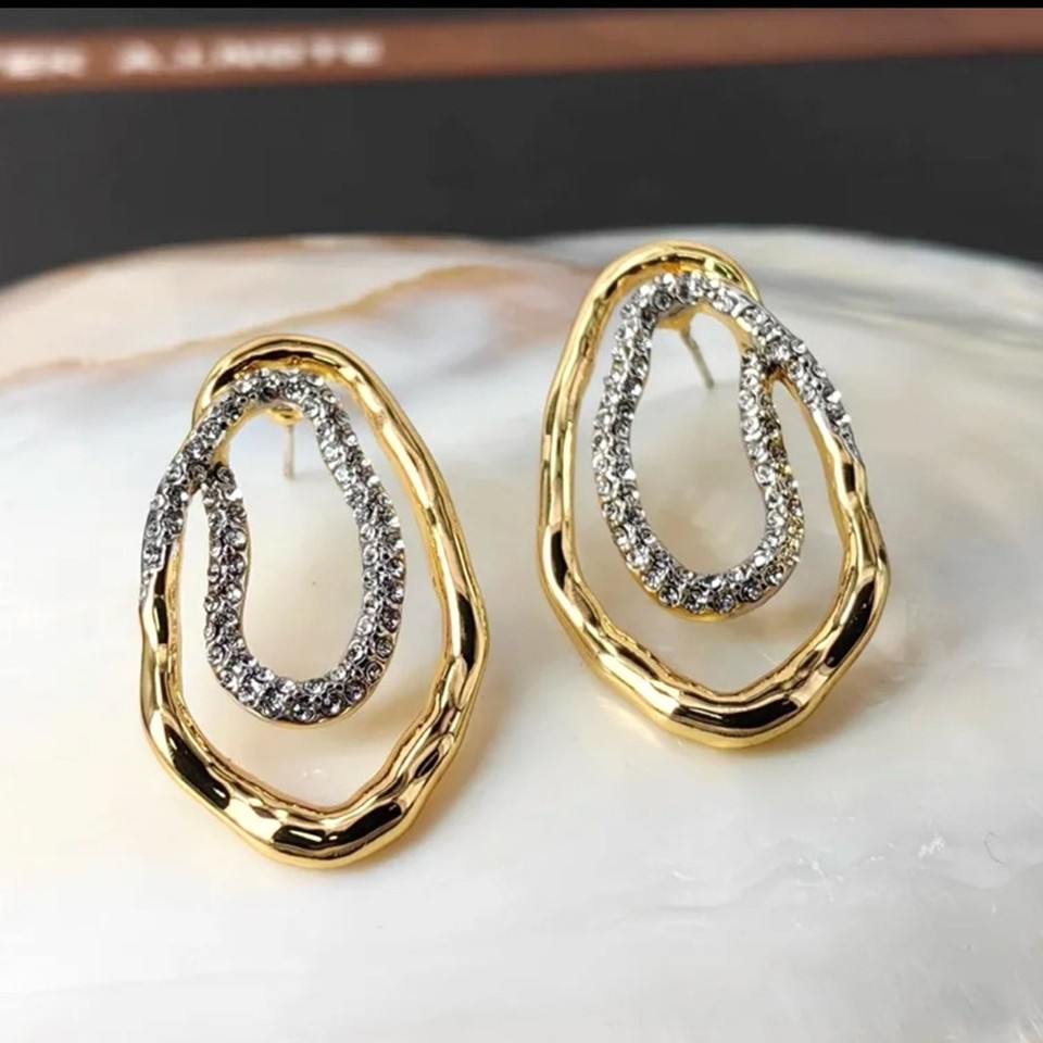 New Earrings Crystal Double Loop Gold Tone Alexis Bittar Solanales Inspired J08 | eBay