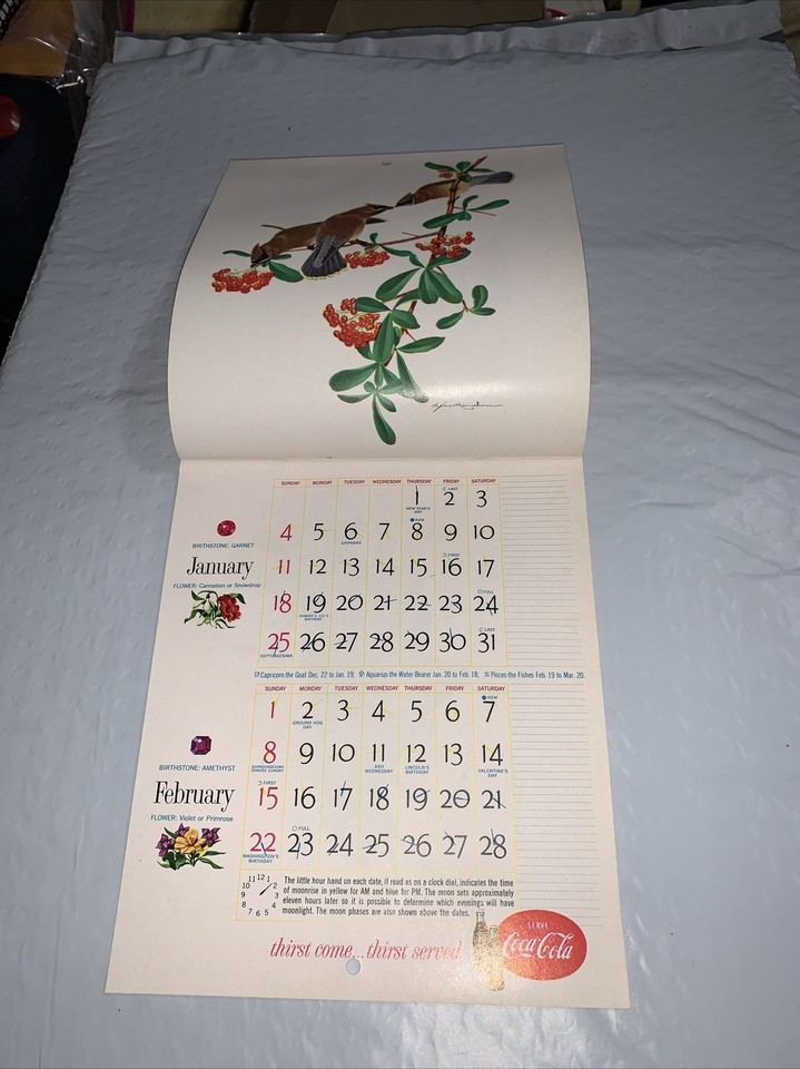 Original 1959 Coca Cola Calendar of American Birds 7 x 12” by ATHOS ...