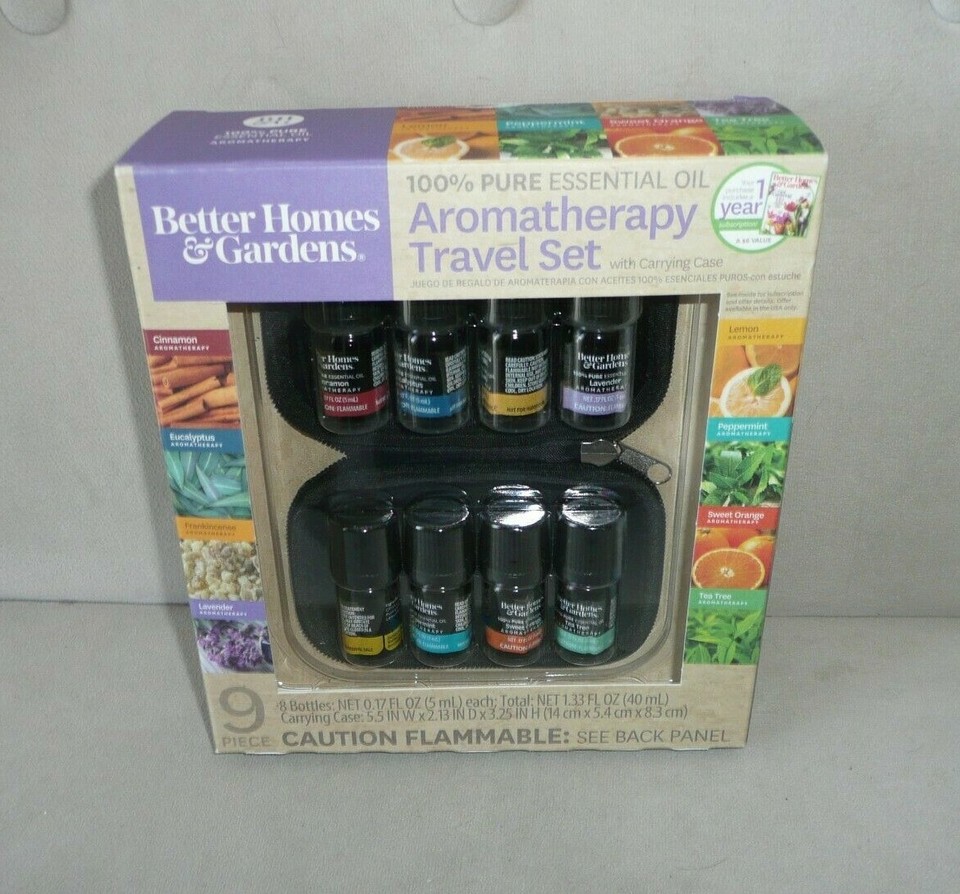 BETTER HOMES & GARDEN 100% ESSENTIAL OIL 9 PACK TRAVEL SET W/ CARRYING ...
