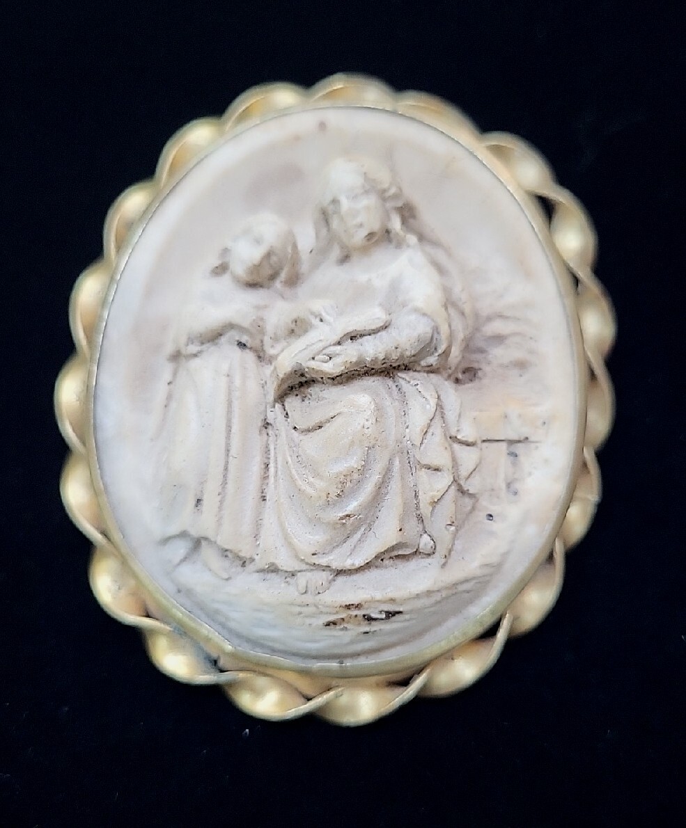 Antique Lava Cameo High Relief Cameo Brooch Religious… - Gem