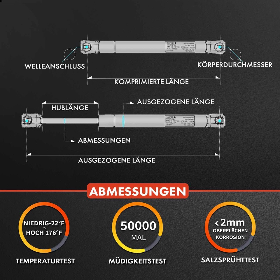 2x Gasfeder Dämpfer Heckklappendämpfer 445mm 300N für Lada Niva 2121 1. ...