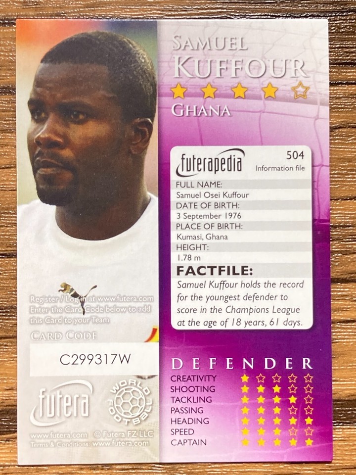 Free Shipping! Futera Card #504 Samuel Kuffour Ghana | eBay