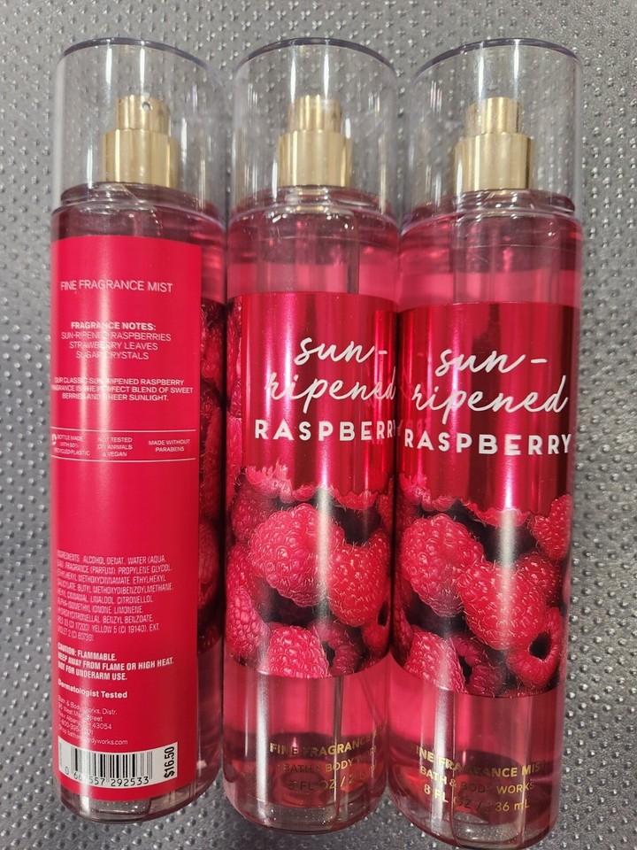 3 BATH & BODY WORKS SUN RIPENED RASPBERRY FINE FRAGRANCE MIST 8 FL OZ ...