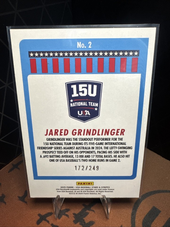 2025 Panini Stars and Stripes Jared Grindlinger #2 Red Swirl /249 (RC ...