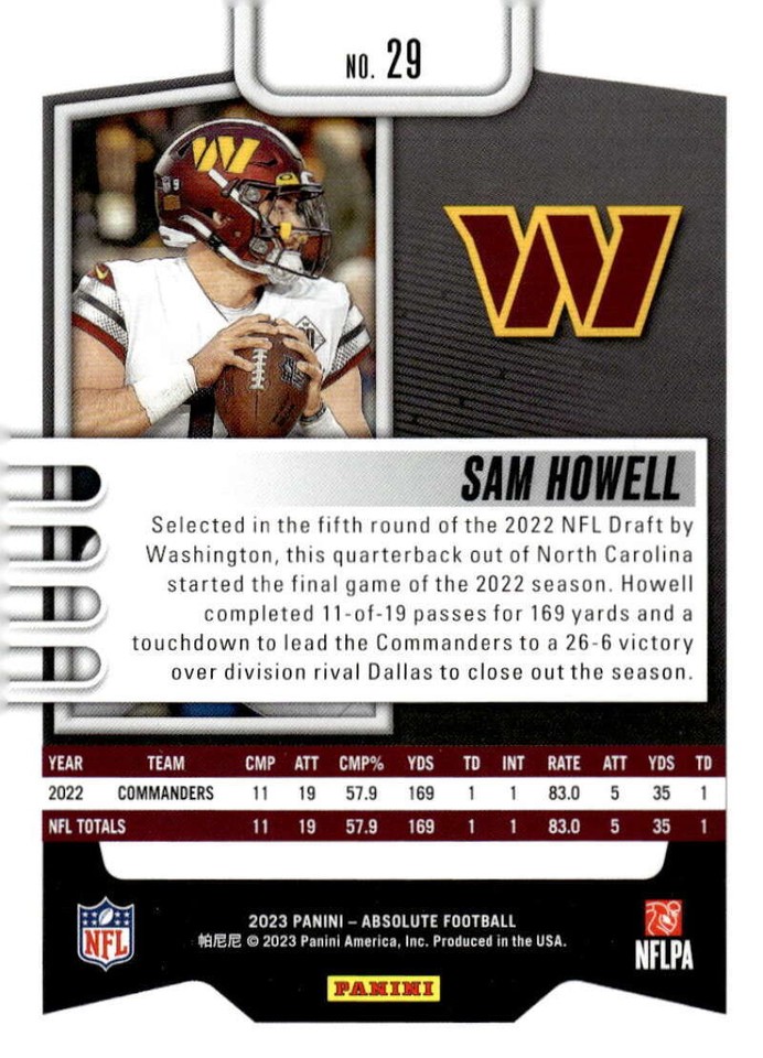 SAM HOWELL 2023 Panini Absolute Base #29 NFL Commanders ID:93958 | eBay