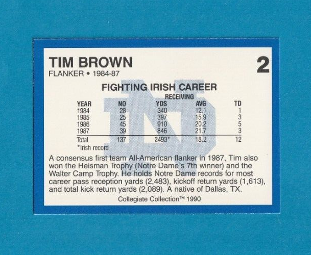 1990 Collegiate Collection # 2 Tim Brown NOTRE DAME FIGHTING IRISH | eBay