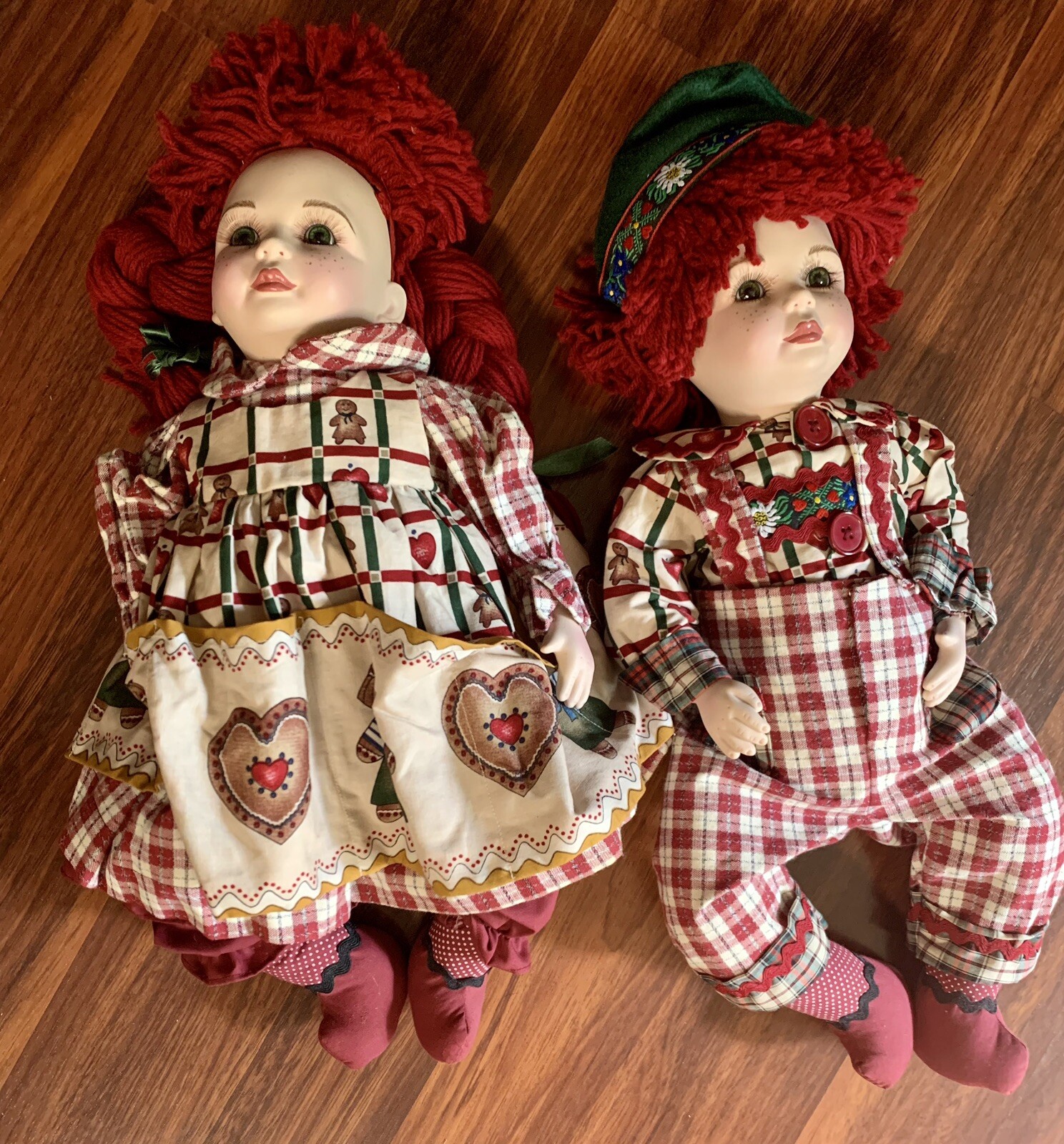 Vintage RAGGEDY ANN AND RAGGEDY ANDY DOLLS PORCELAIN DOLL YARN HAIR ...