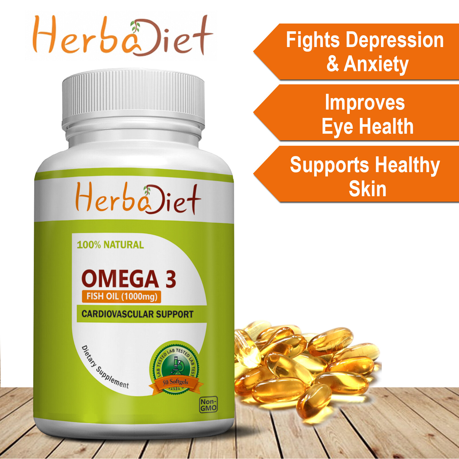 Omega 3 Fish Oil Softgel High Strength EPA DHA Capsules Fatty Acid ...
