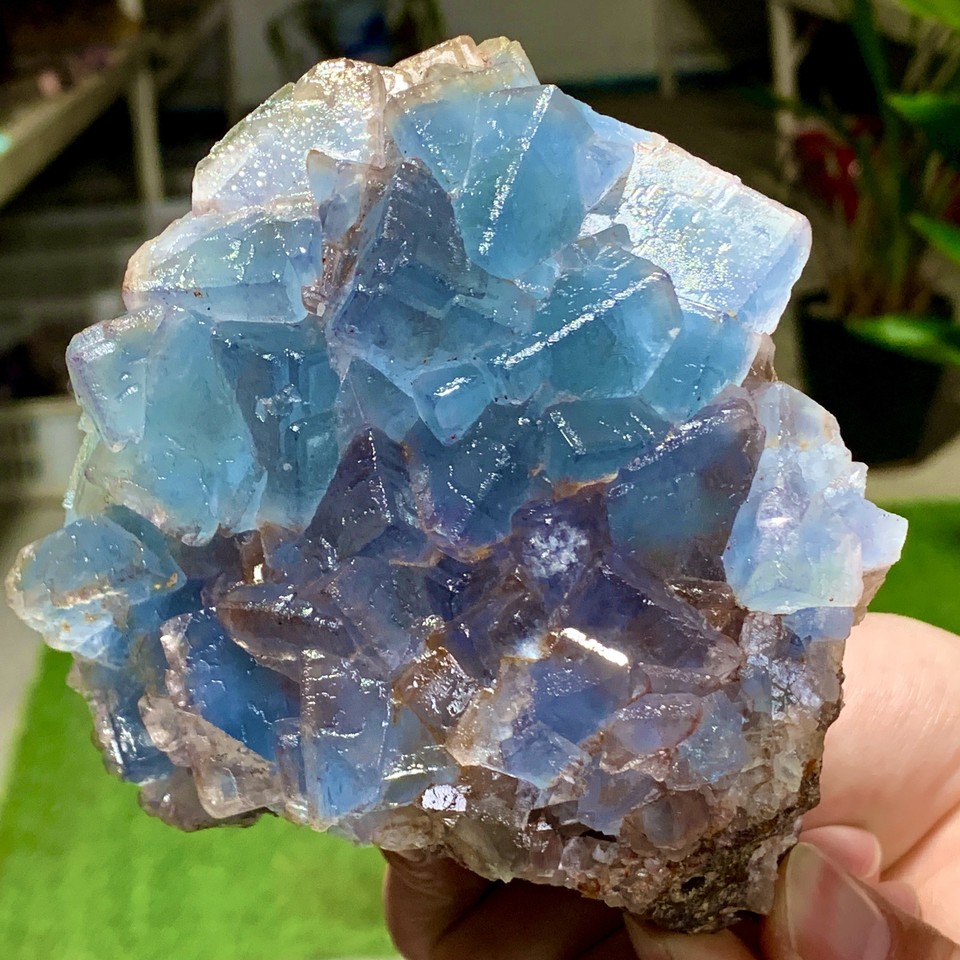 1.52LB Rare transparent bluegreen Calcite CubicFluorite Mineral crystal ...