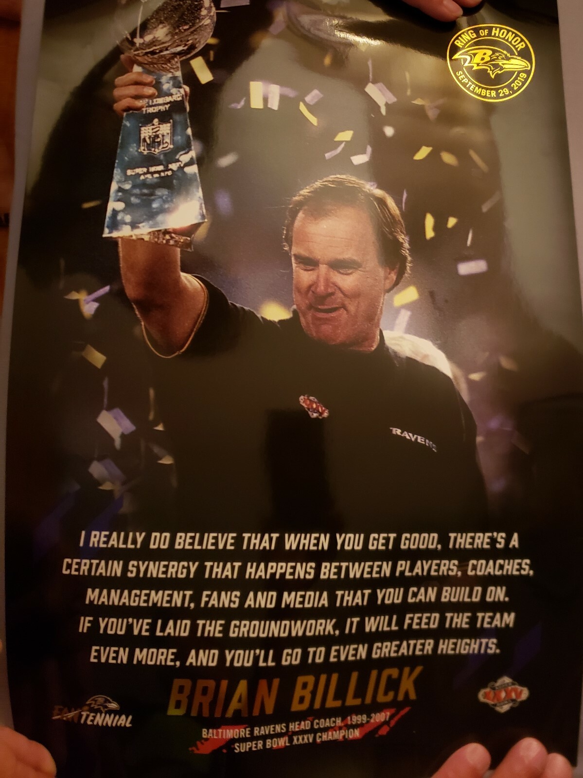 BRIAN BILLICK POSTER, BALTIMORE RAVENS 2019 RING OF HONOR | eBay