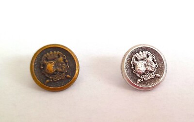 10 Metal shank buttons 11mm Military Coat of Arms style Antique silver ...