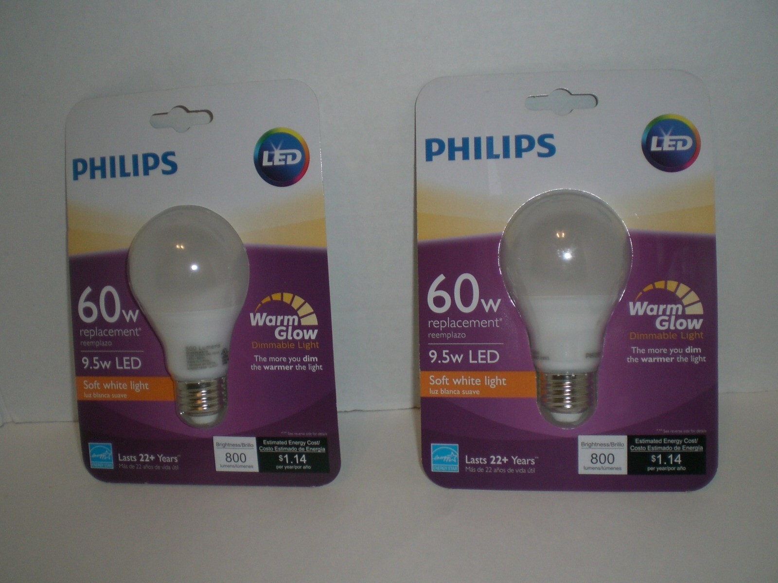 PHILIPS 60W REPLACEMENT 9.5W A19 E26 LED DIMMABLE SOFT WHITE LIGHT LOT ...