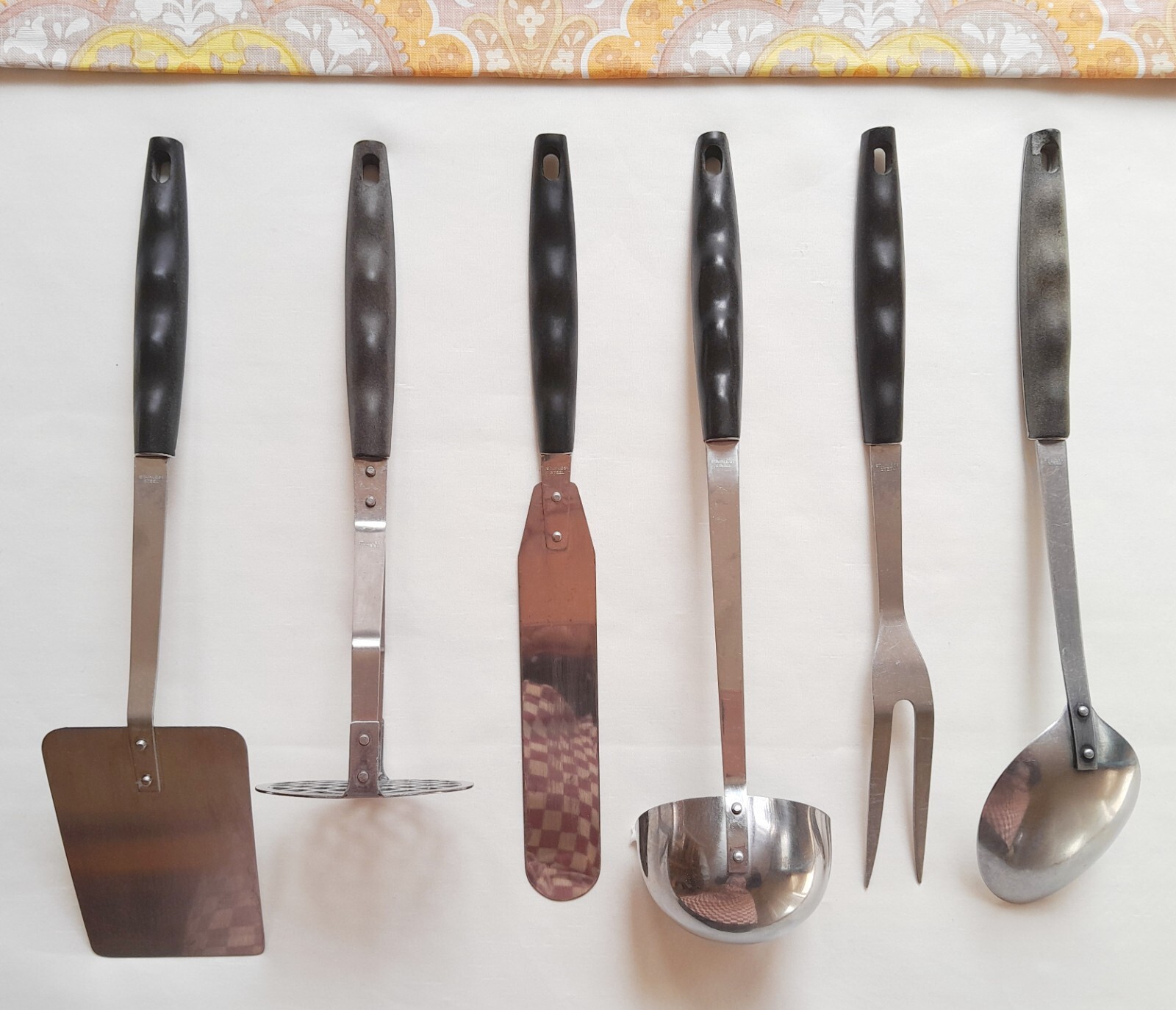 6 kitchen utensils 1970s embossed scrolls slice masher palette ladle ...