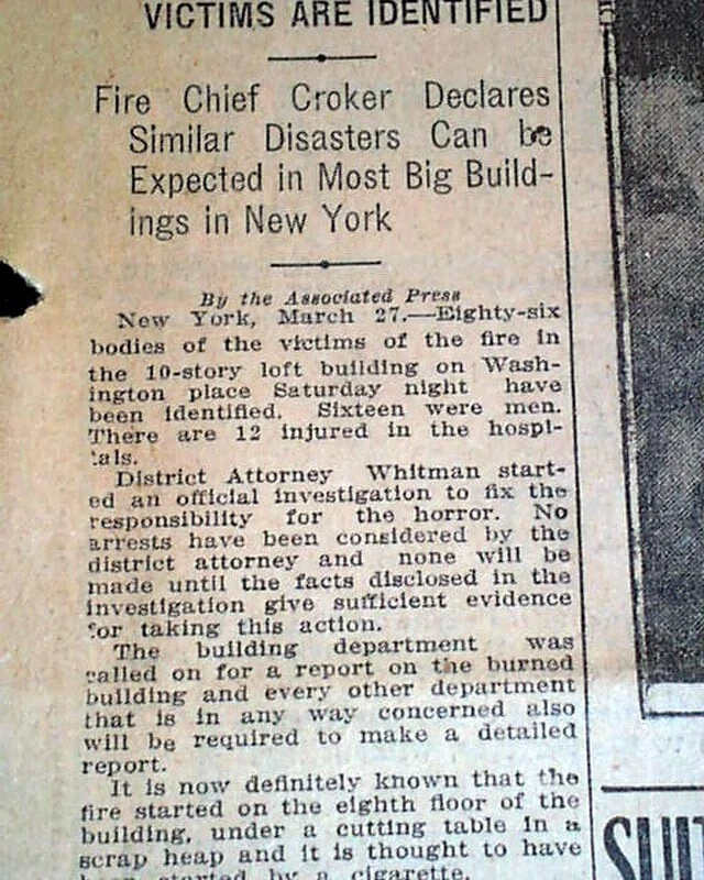 Triangle Shirtwaist Fire Newspaper Article