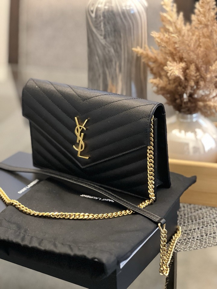 Saint Laurent Ysl Grain De Poured Envelope Wallet On Chain Gold Woc | eBay