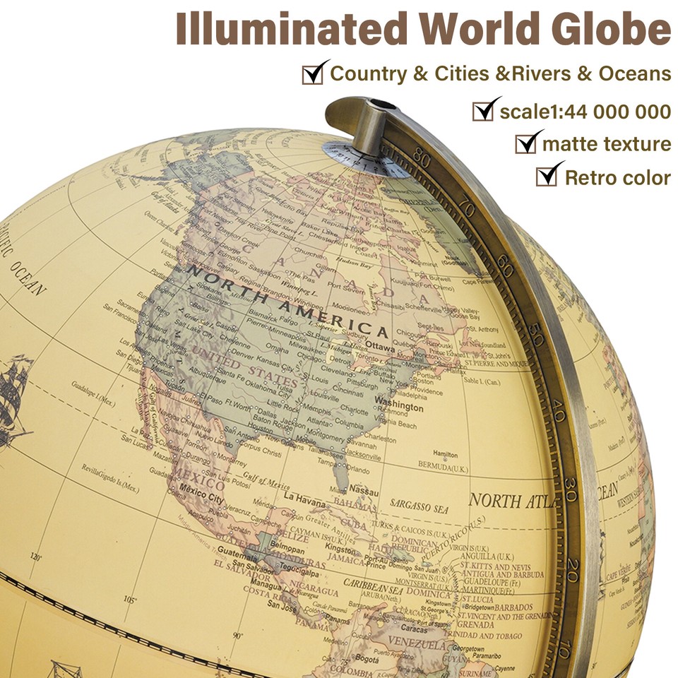 12'' Illuminated World Globe LED Light Rotating Education Cartography ...