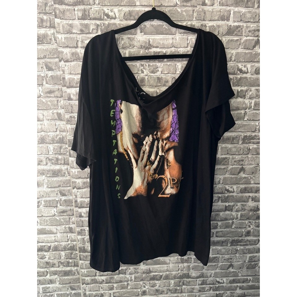 Tupac Off-Shoulder Tee - Cotton-Blend Temptations Black | eBay